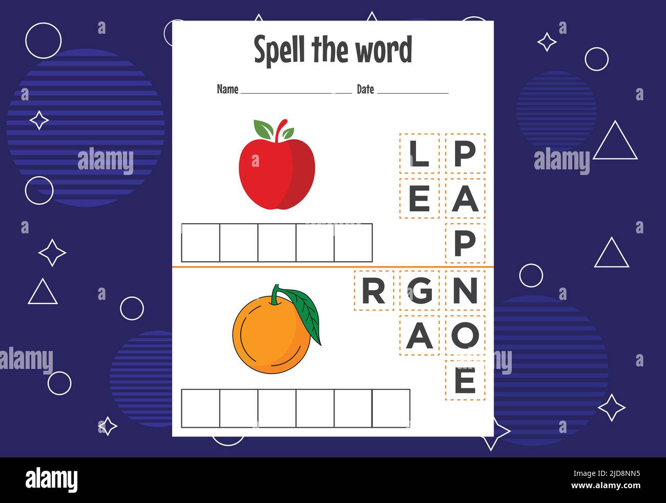 Spelling the word worksheet vector illustration. Spelling game for kids ...