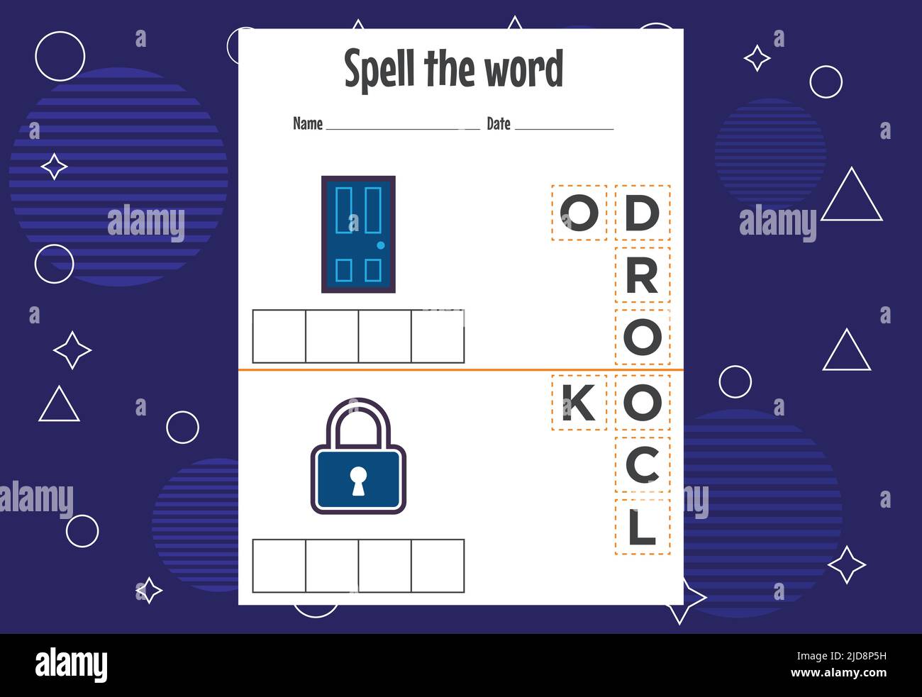 Spelling the word worksheet vector illustration. Spelling game for kids ...