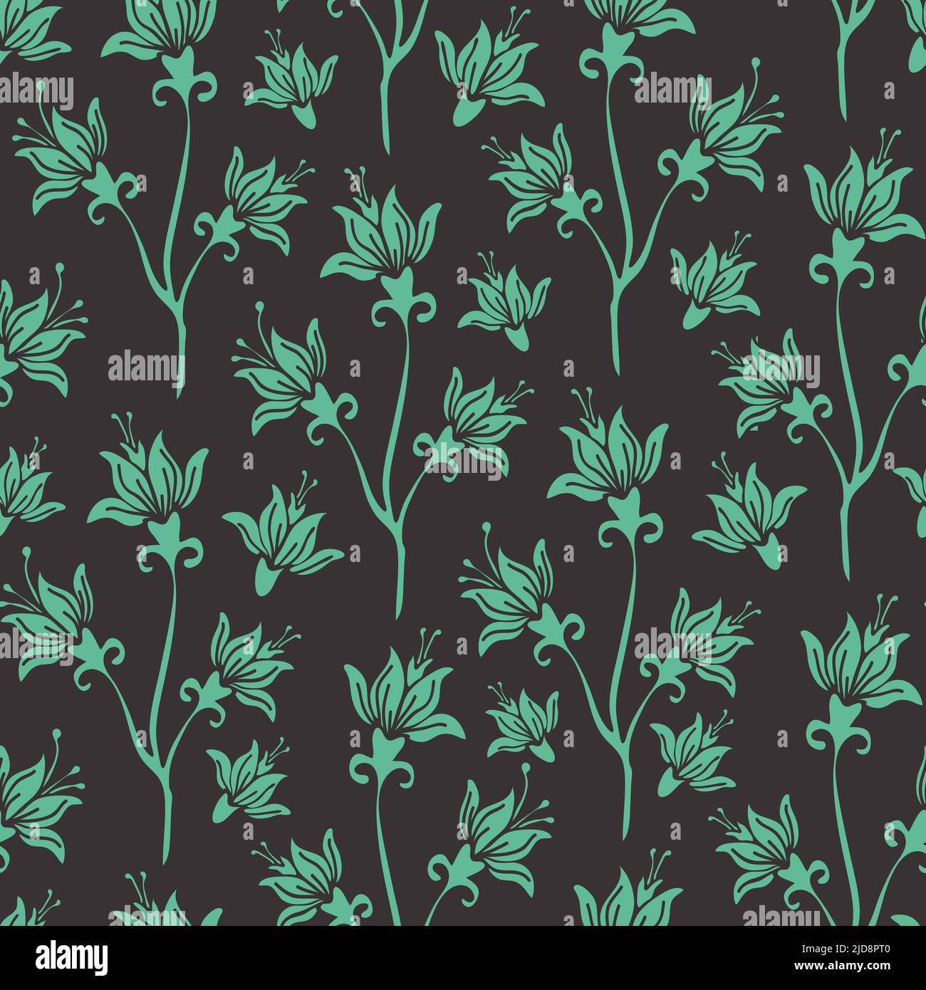 Seamless vector pattern with green lily's on grey background. Simple ...