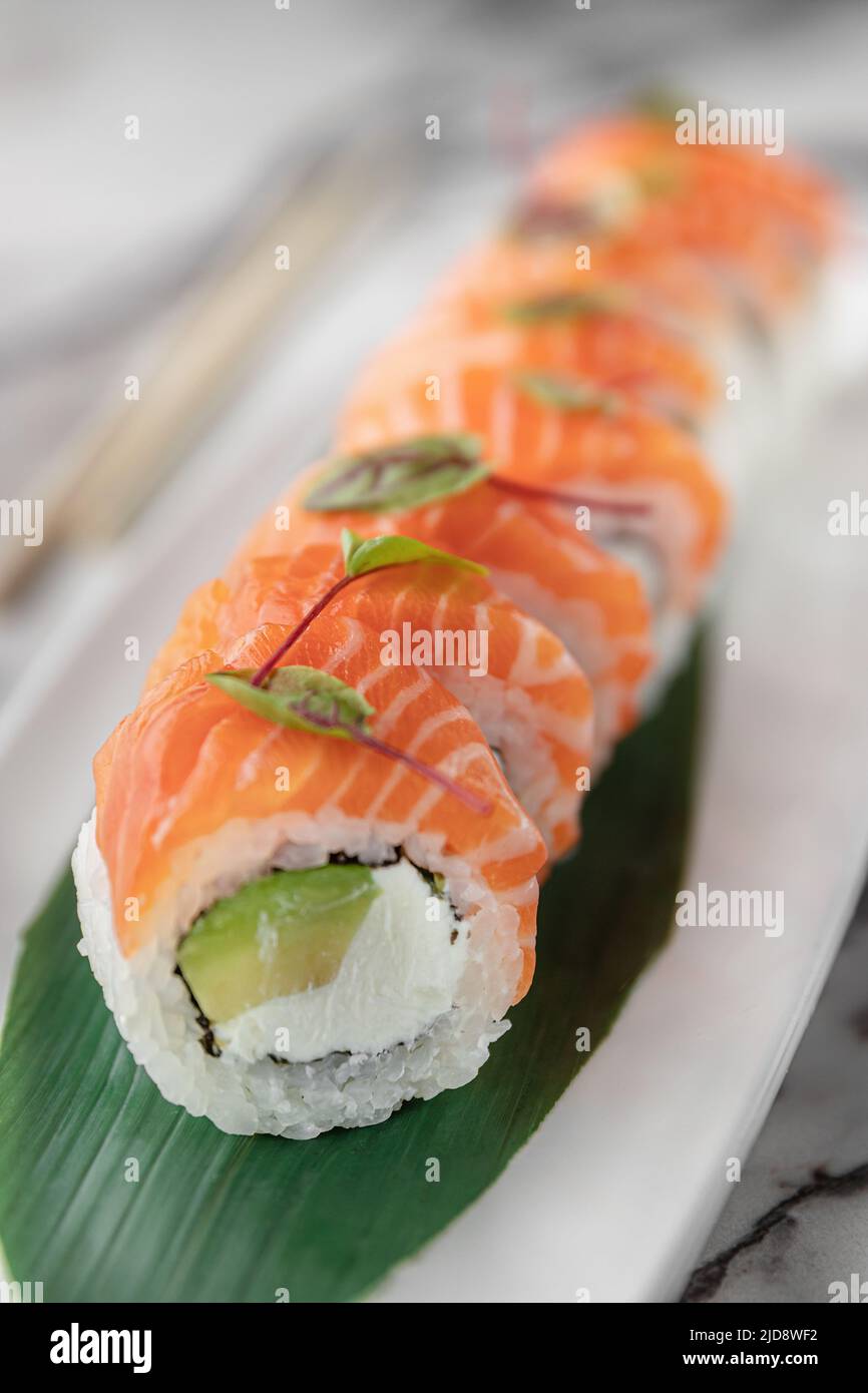 set of rolls philadelphia classic with microgreens and green bamboo ...