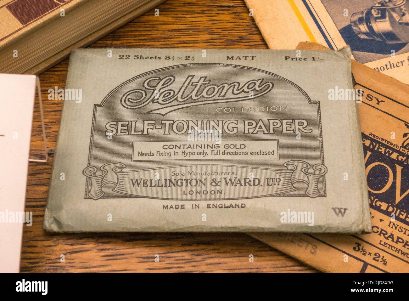A packet of Seltona Collodion self-toning paper on display in a media ...