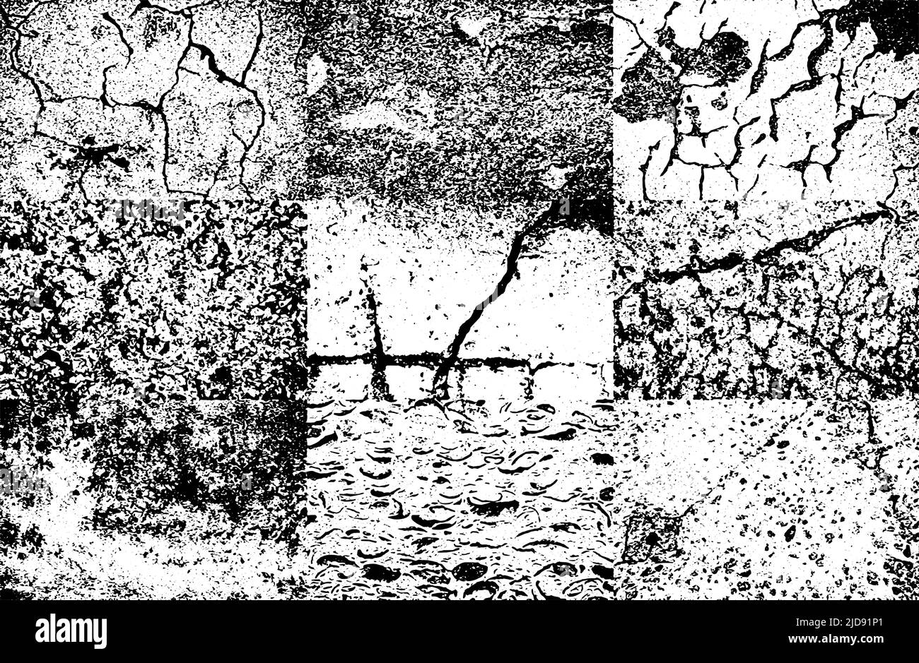 Set of Distressed overlay texture of cracked concrete, stone or asphalt ...