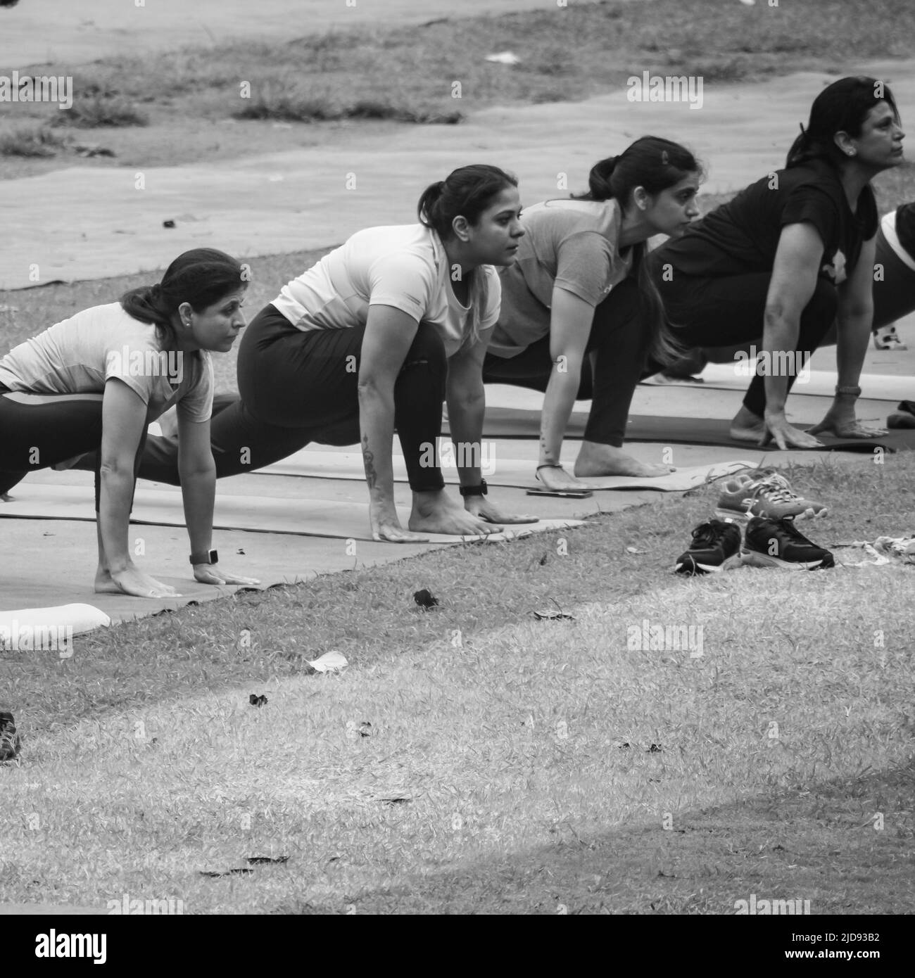 New Delhi India June 18 2022 Group Yoga Exercise Class For People