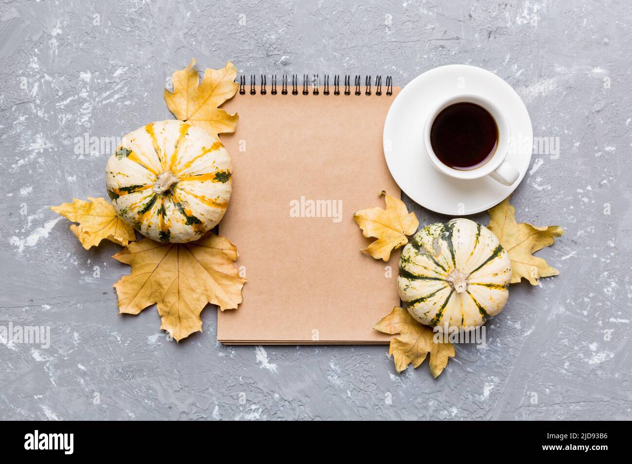 Autumn composition: fallen leaves and craft sketchbook mock up on ...
