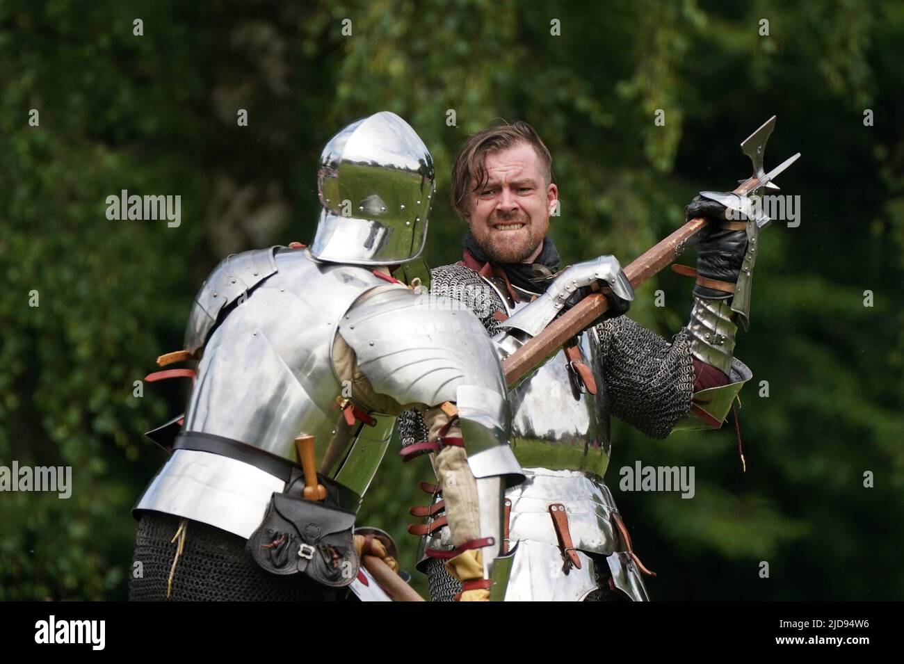 People dressed as knights of Nottingham take part in a medieval display ...