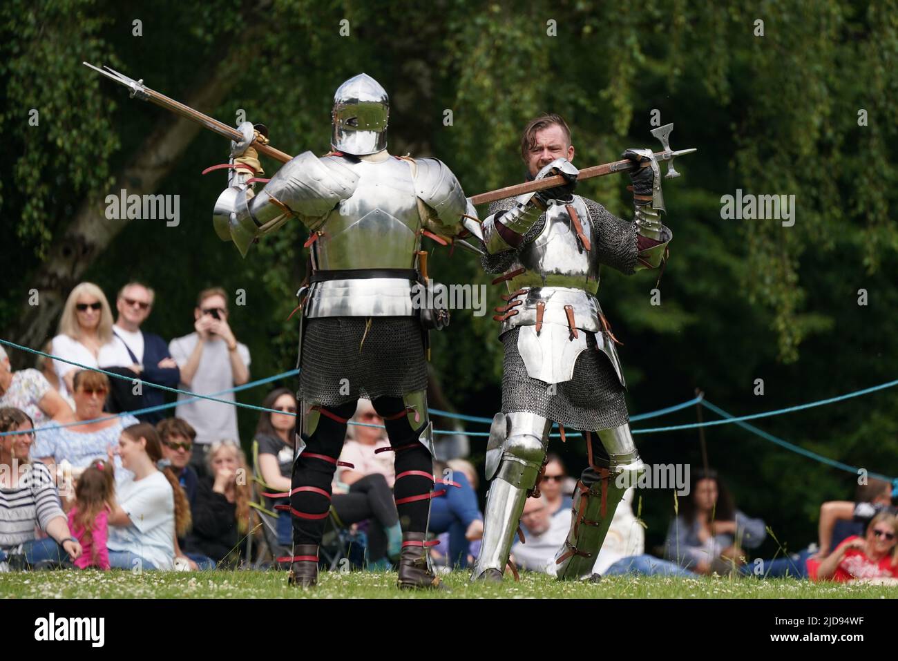 People dressed as knights of Nottingham take part in a medieval display ...