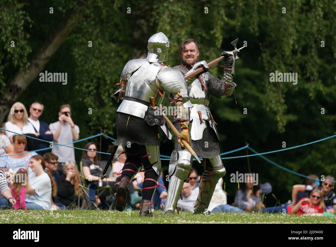 People dressed as knights of Nottingham take part in a medieval display ...