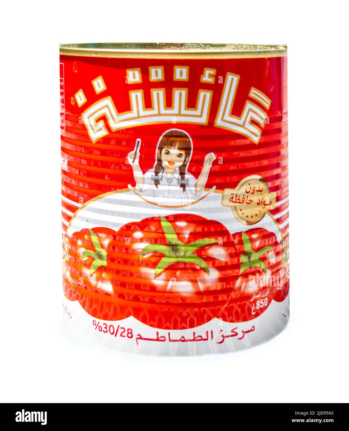 AICHA tomato paste can made in Morocco, cut-out Stock Photo - Alamy