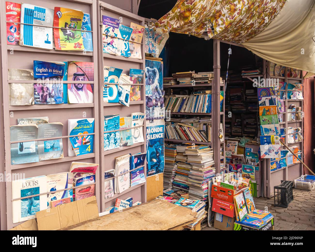 Books, school books kiosk store in Marrakech, Morocco Stock Photo - Alamy
