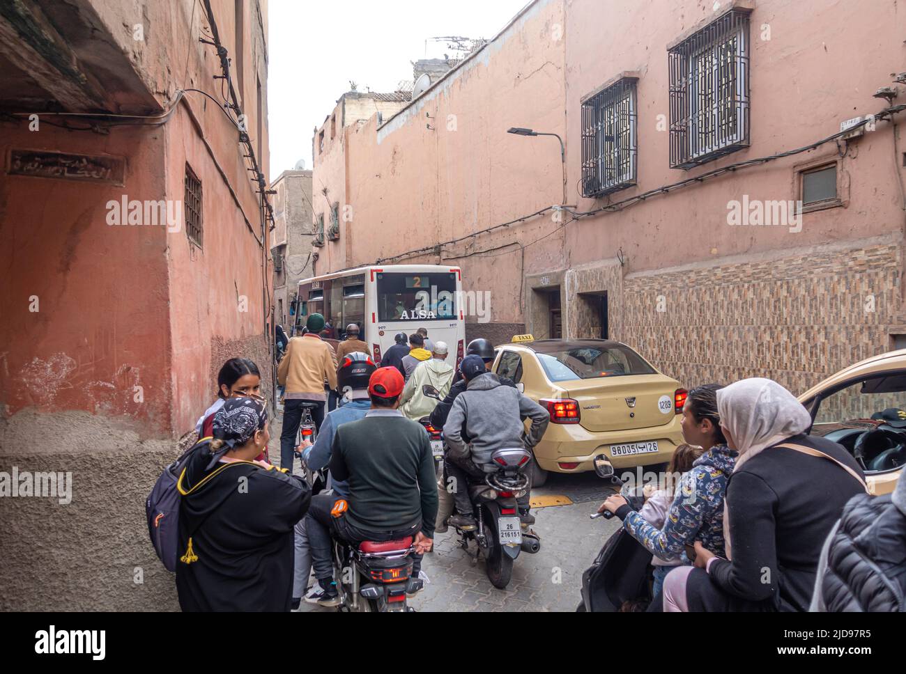 Heavy dense traffic, traffic jam with cars stuck in Medina, Marrakech ...