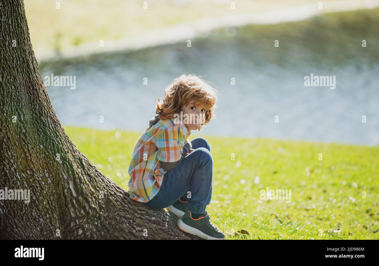 Child abuse concept. Lonely depressed kid. Loneliness boy. Human ...