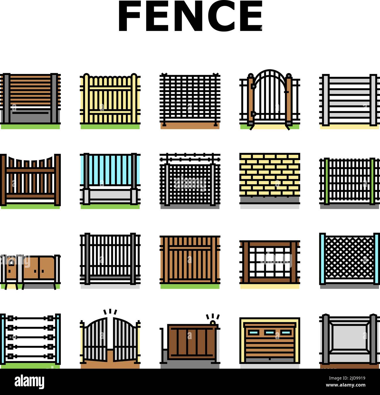 Fence And Gate Exterior Security Icons Set Vector Stock Vector Image ...