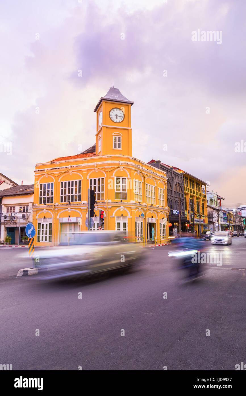 Phuket Thailand , September 14th 2020 ; Landmark chino-portuguese clock ...