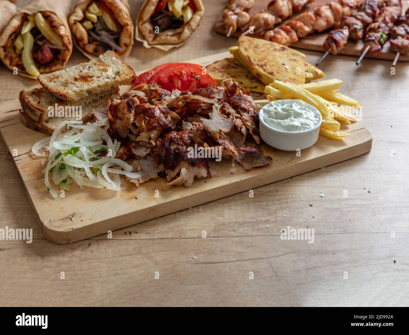 Gyro Greek sliced meat traditional street food. Ethnic dish, pita bread ...