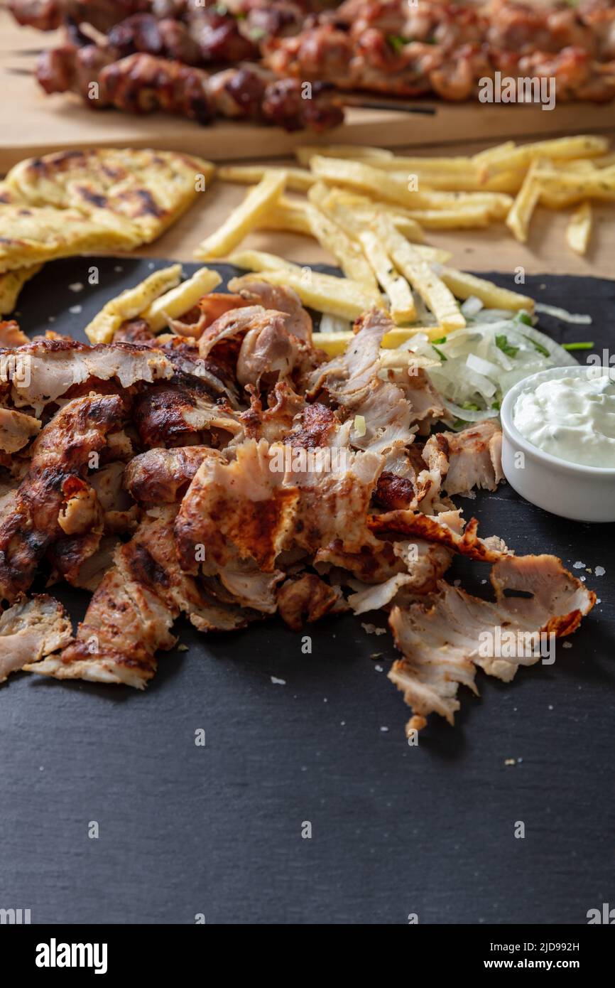 Gyro Greek sliced meat food, Traditional street food, Ethnic dish, pita ...