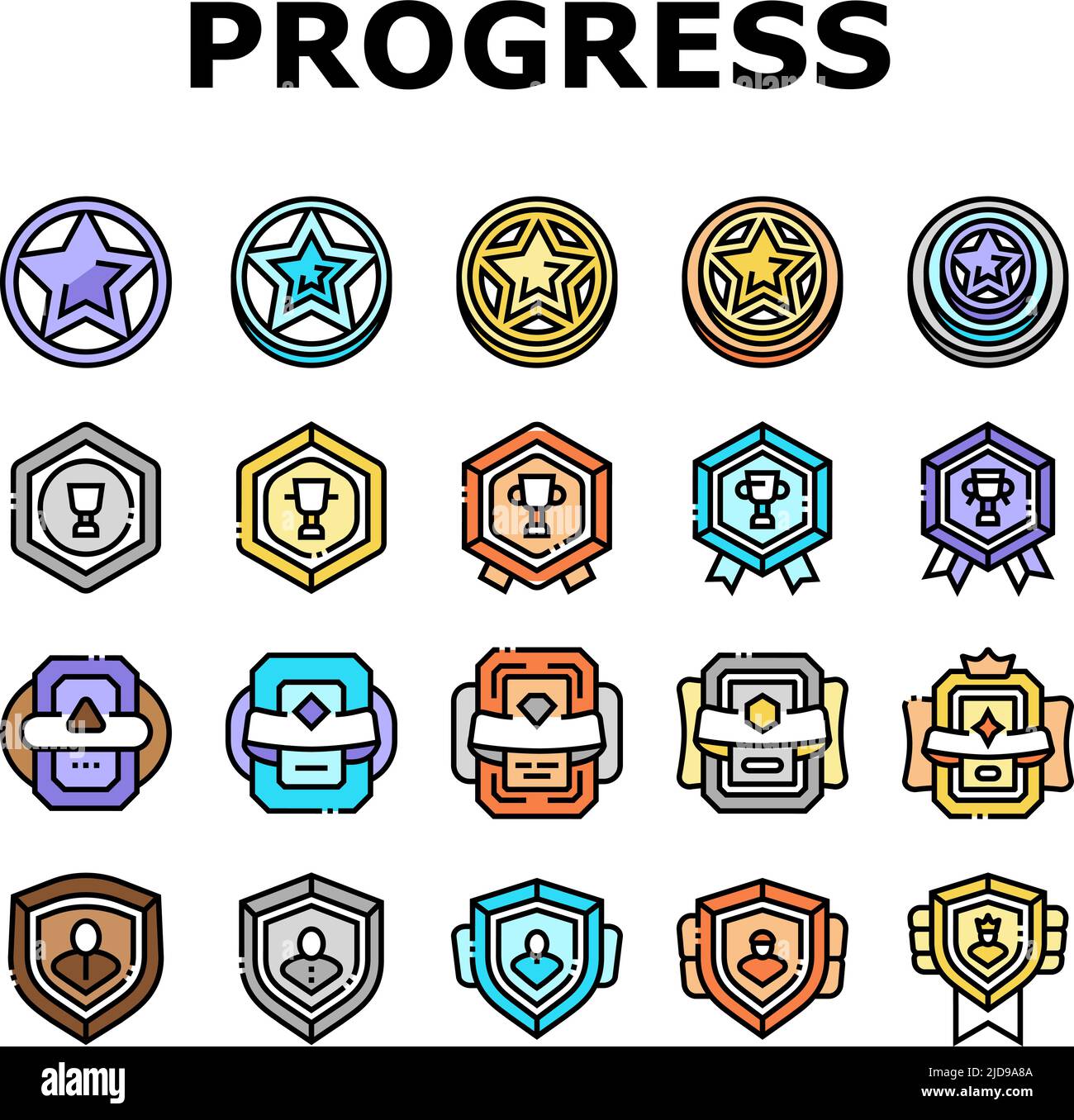 Game Progress Award And Medal Icons Set Vector Stock Vector Image & Art ...