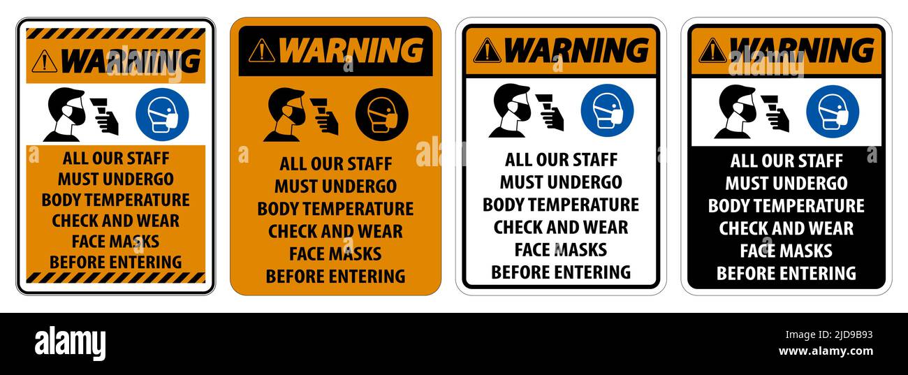 Warning Staff Must Undergo Temperature Check Sign on white background ...