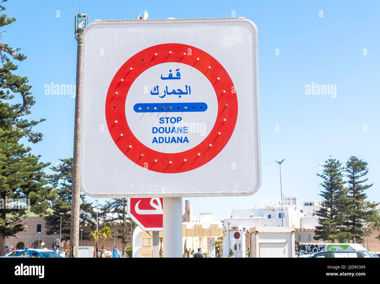 Stop sign at Douane - customs, transportation access point to the port ...