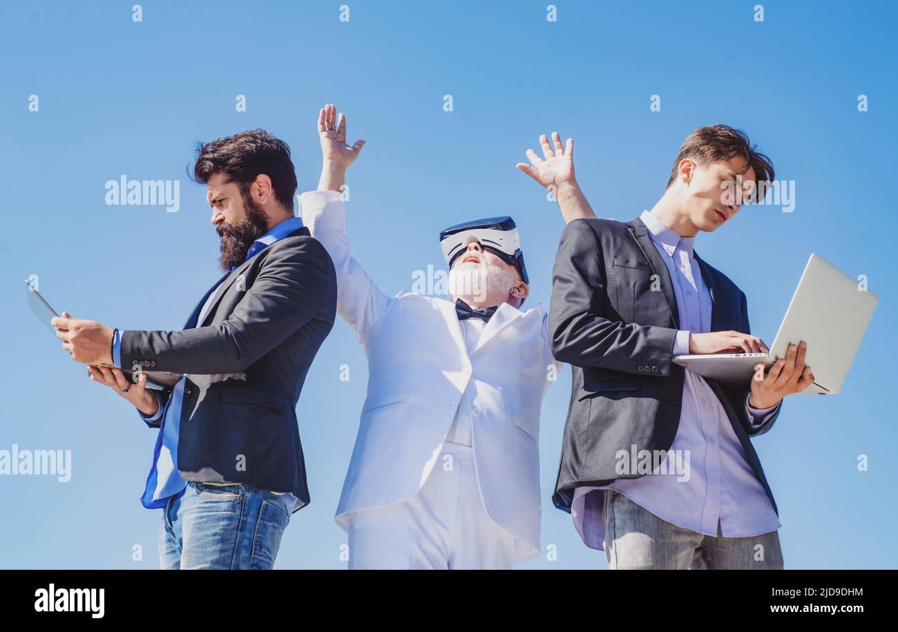 VR business. Coworkers. Team with laptop. Business people. Businessman ...