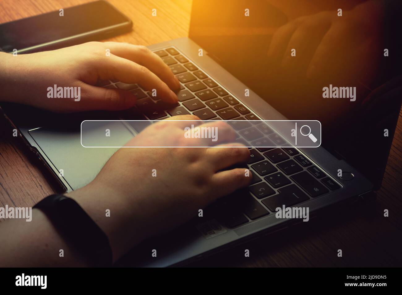 Woman typing with digital search bar. Internet of things. Concept of ...