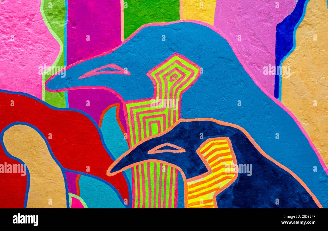 colorful mural on the wall in central Essaouira, Morocco Stock Photo ...