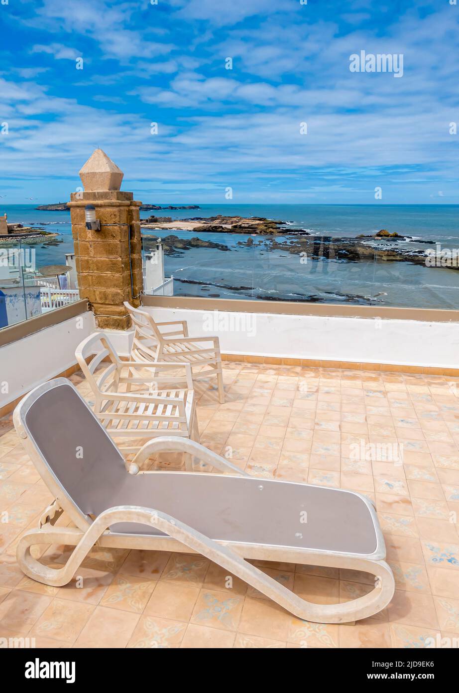 terrace with chaize longue with scenic view overlooking the Atlantic ...