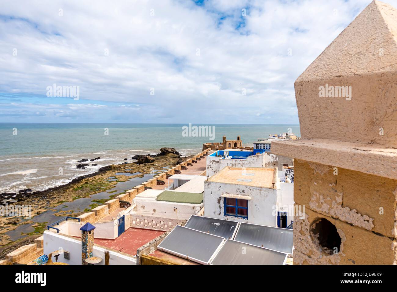 Walls of Essaouira citadel fortress, top scenic view overlooking the ...
