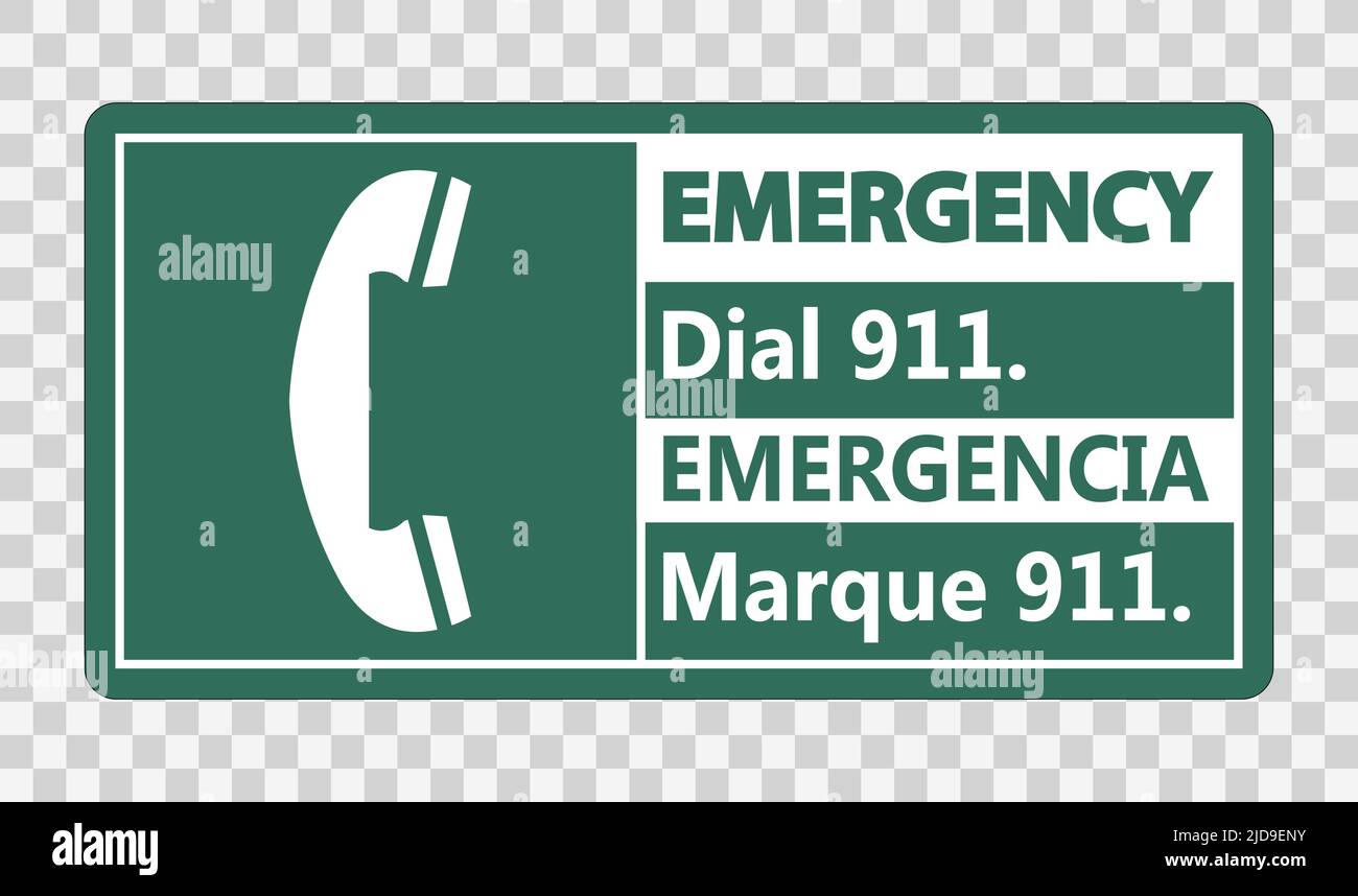Bilingual Emergency Dial 911 Sign on transparent background,vector ...