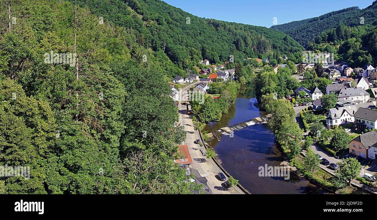 View on river Our and the village Vianden, canton of Vianden, Grand ...