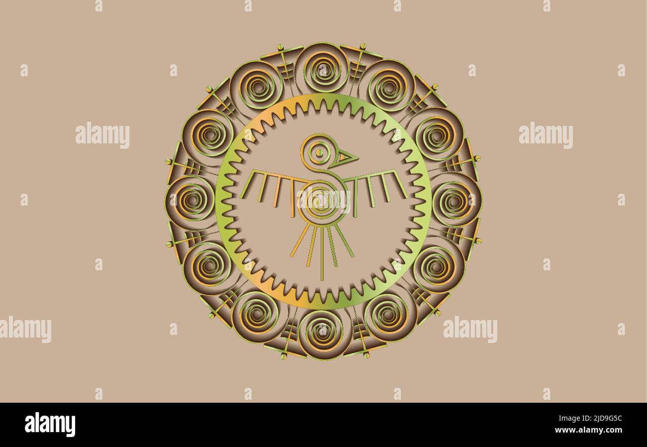Aztec Bird round frame sign isolated ancient religion symbol. Vector ...
