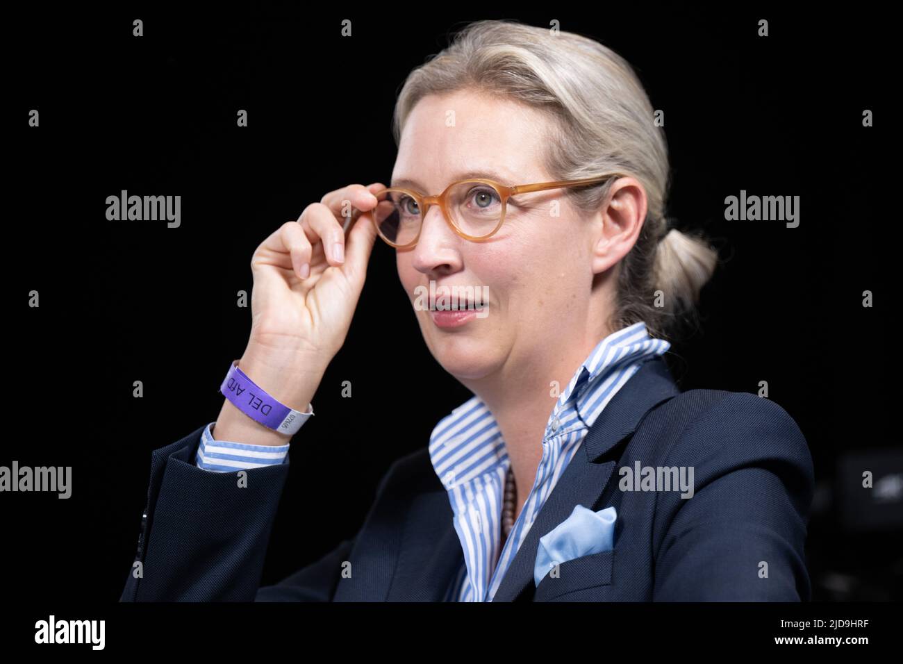 19 June 2022, Saxony, Riesa: Alice Weidel, AfD federal chairwoman, sits ...