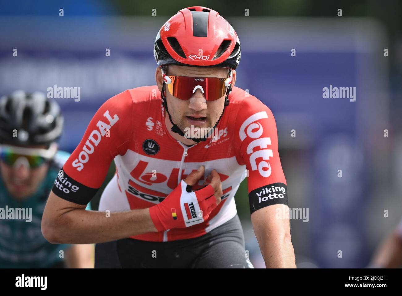 Belgian Tim Wellens of Lotto Soudal crosses the finish line of the ...