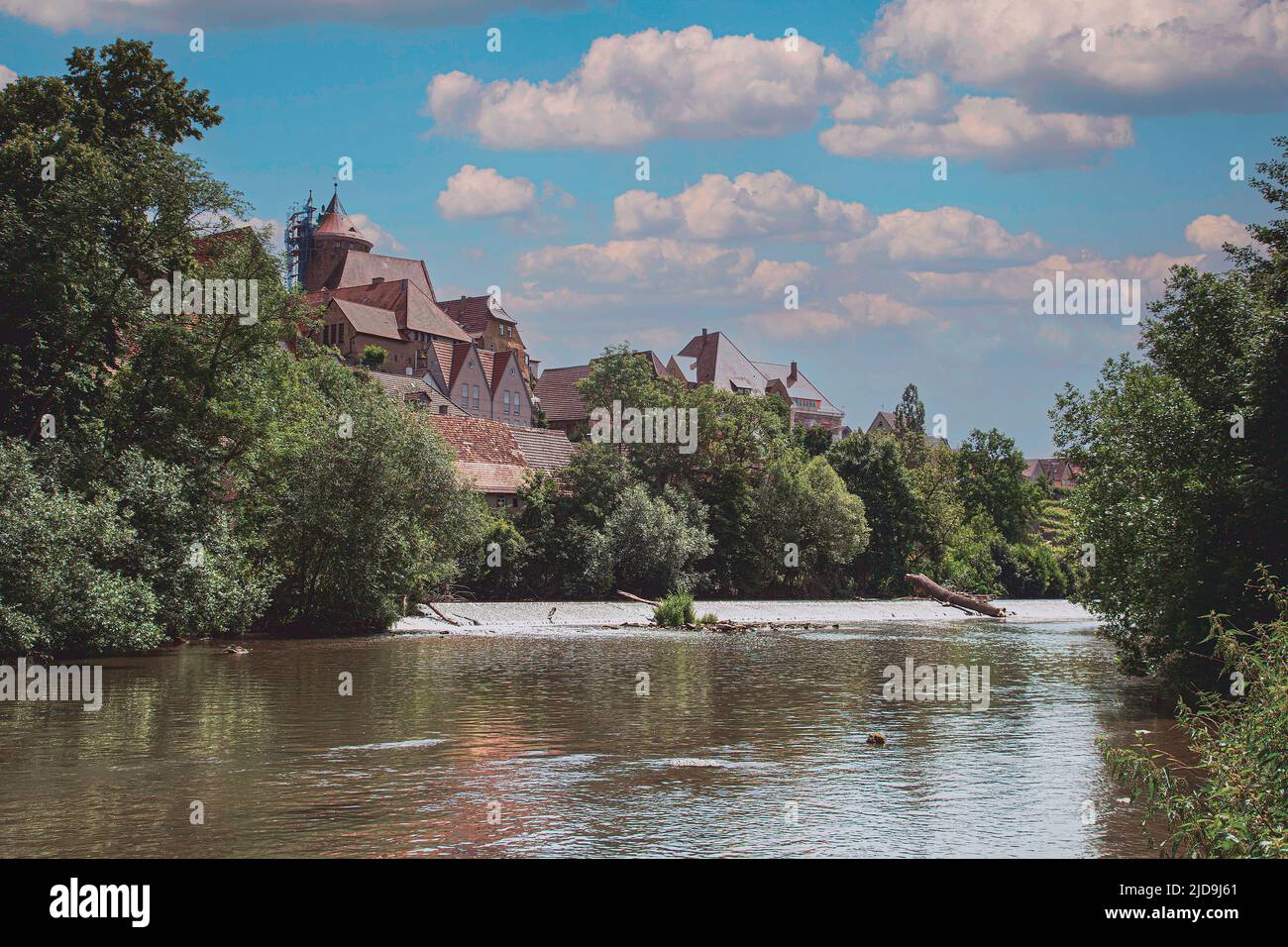 the small town of Besigheim on the River Enz and Neckar with a view of ...