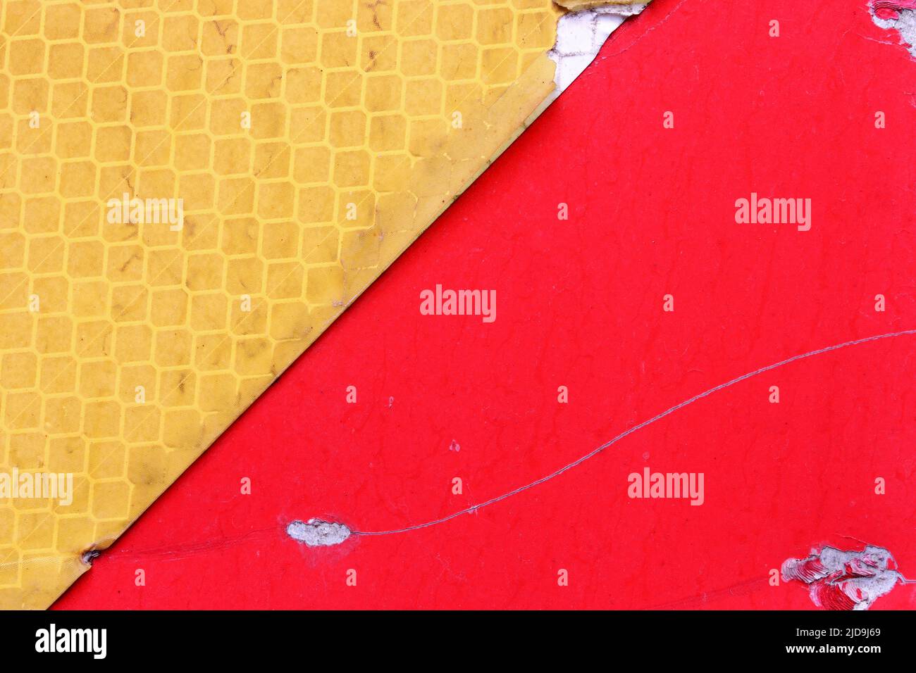 close-up detail of red and yellow dirty traffic sign Stock Photo - Alamy