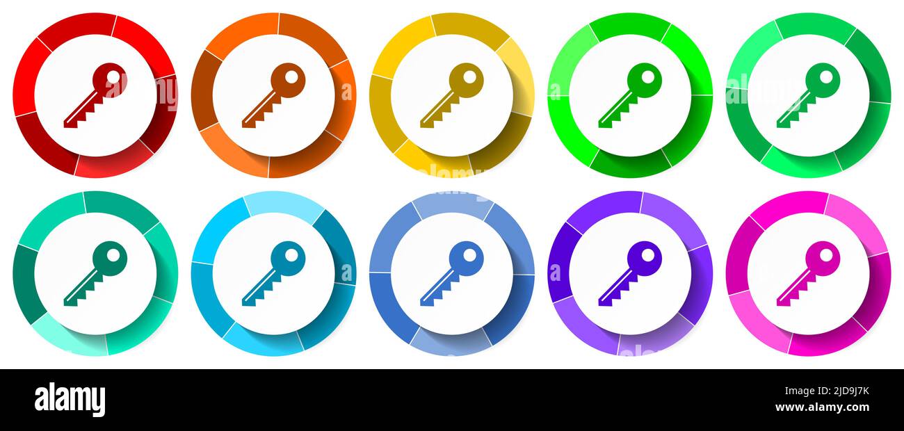 Key icon set, access flat design vector illustration in 10 colors ...
