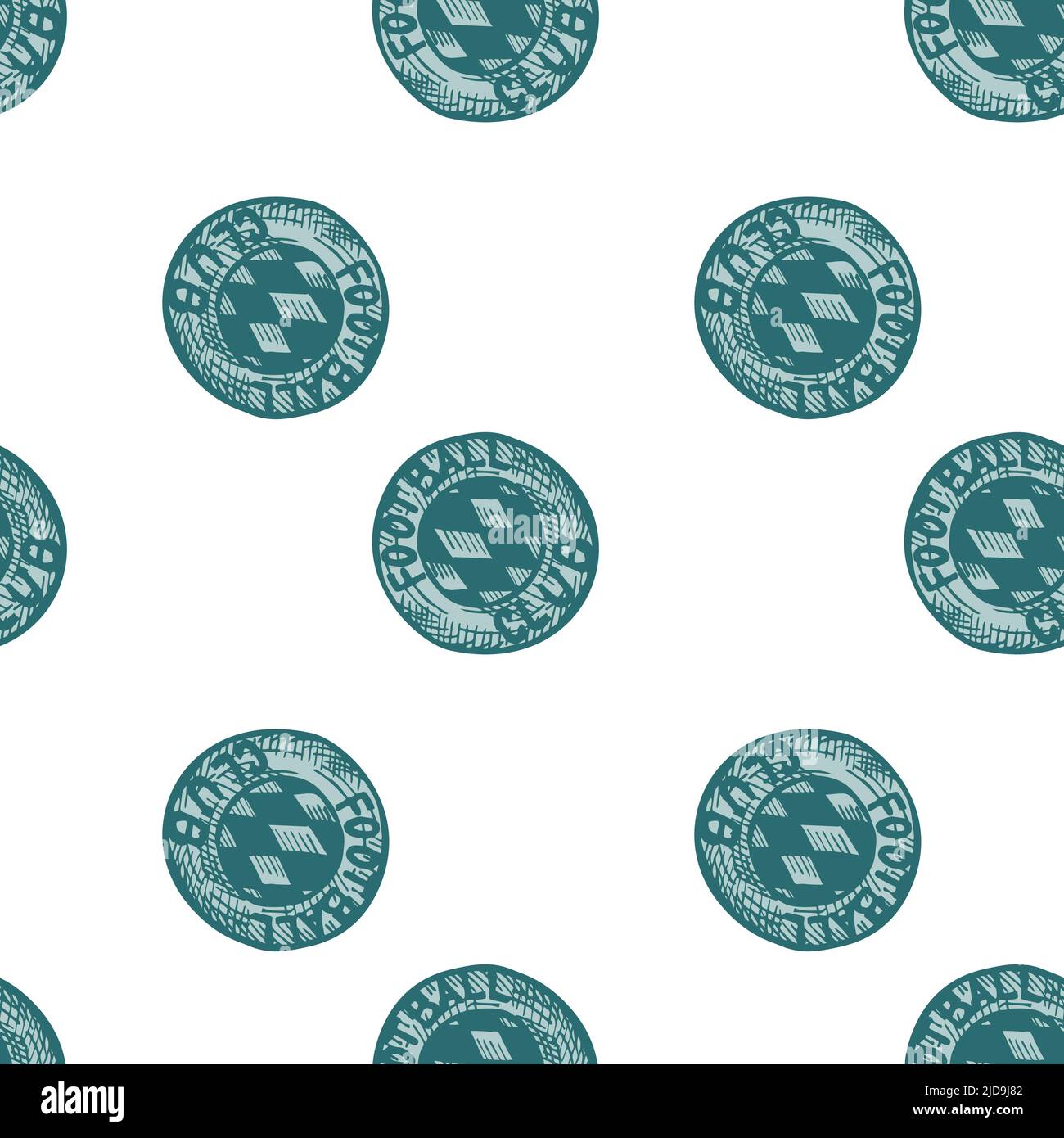 Football emblem engraving seamless pattern. Vintage background sport ...