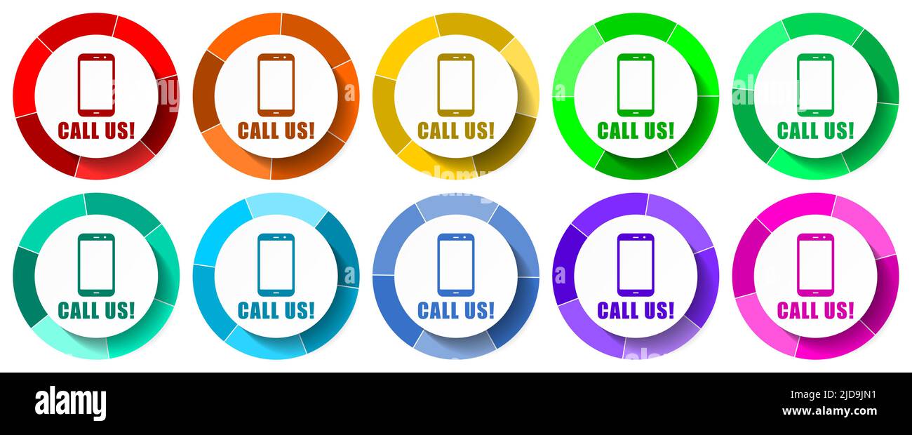 Call us icon set, smartphone flat design vector illustration in 10 ...
