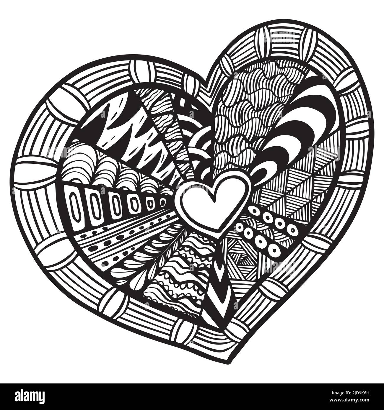 Vector Hand drawn black hearts in zentangle style. Zen doodle Pattern ...