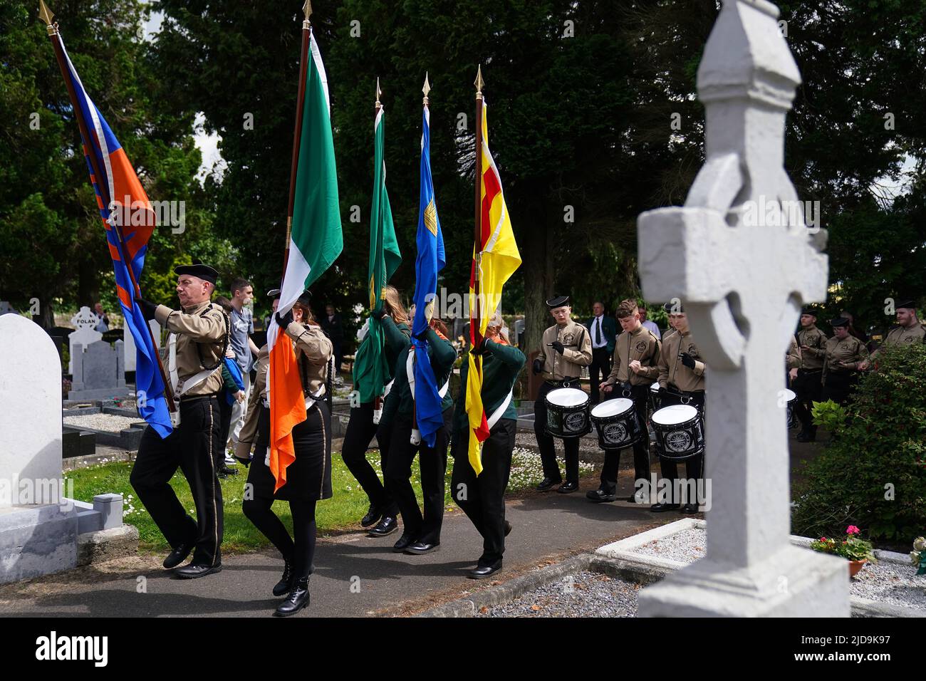 A band arrives in Bodenstown cemetery, Co. Kildare in the Republic of ...