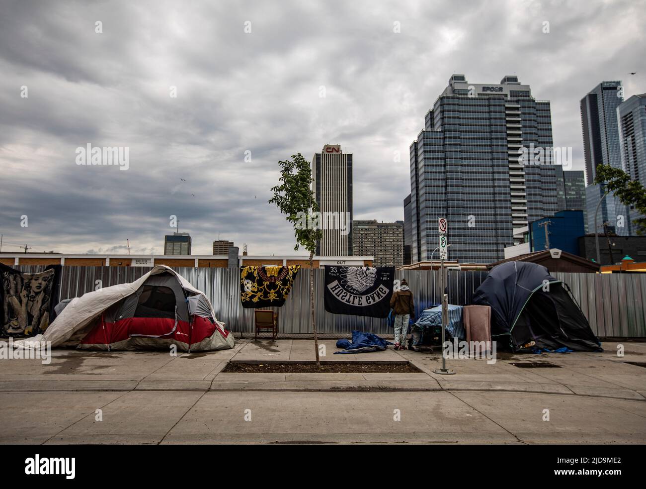 A homeless camp is set up on the streets of Chinatown in Edmonton on ...