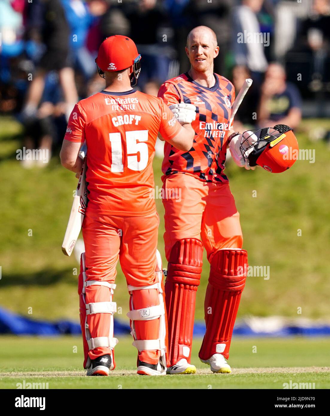 LancashireÕs Luke Wells (right) and Steven Croft celebrate after ...