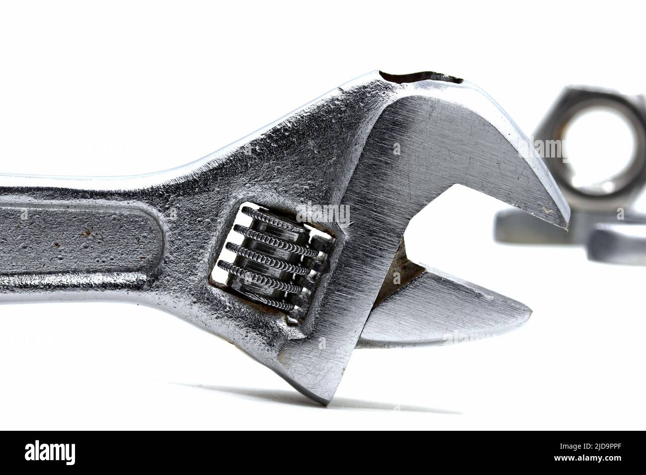 bolt nut and wrench isolated on white background Stock Photo - Alamy