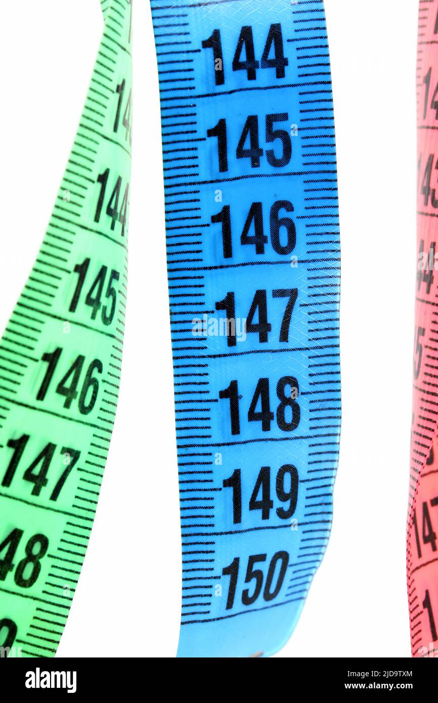 Close-up colorful measure tapes isolated on a white background Stock ...