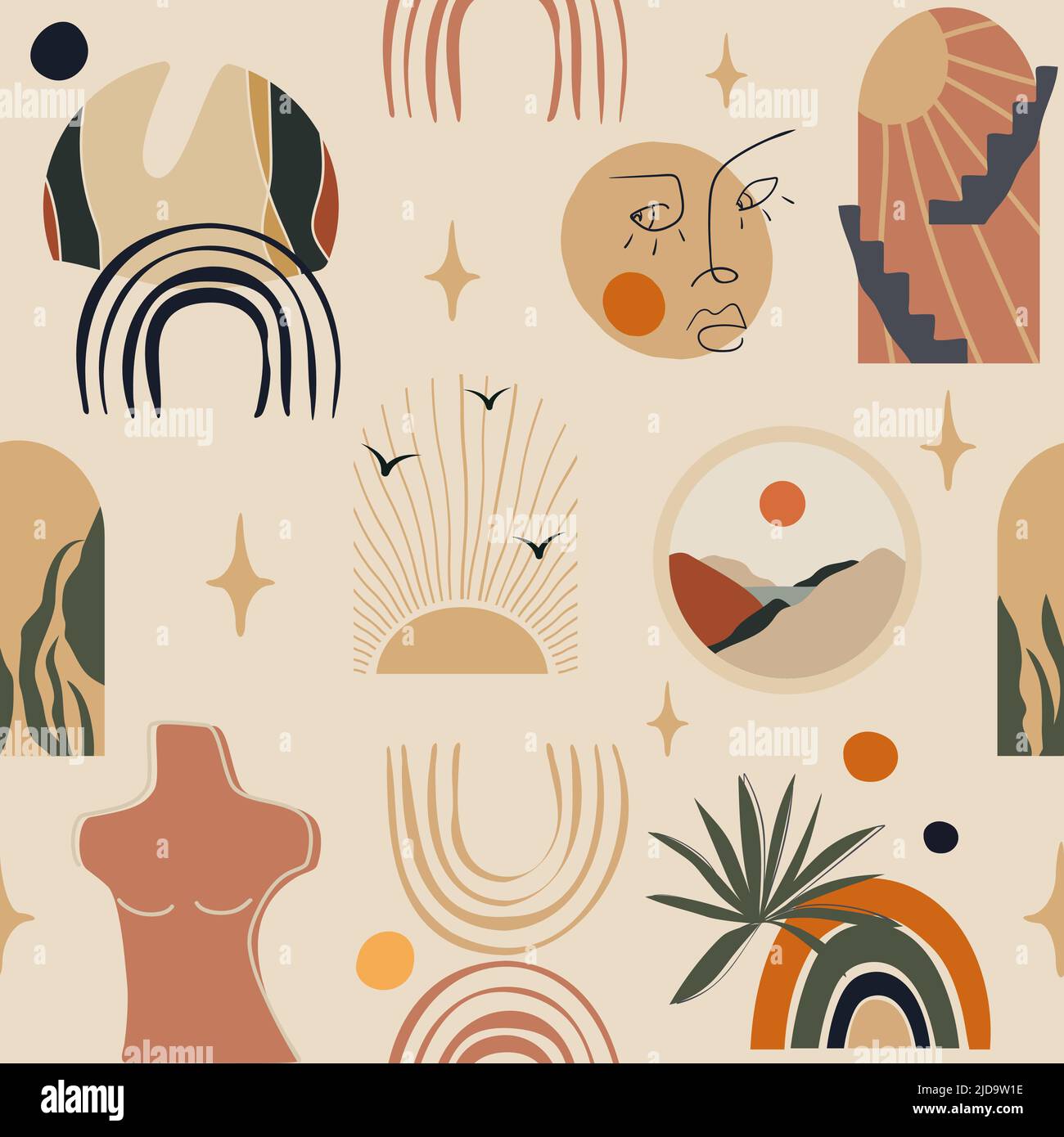 Set of geometric shapes and doodle objects pattern Stock Vector Image ...