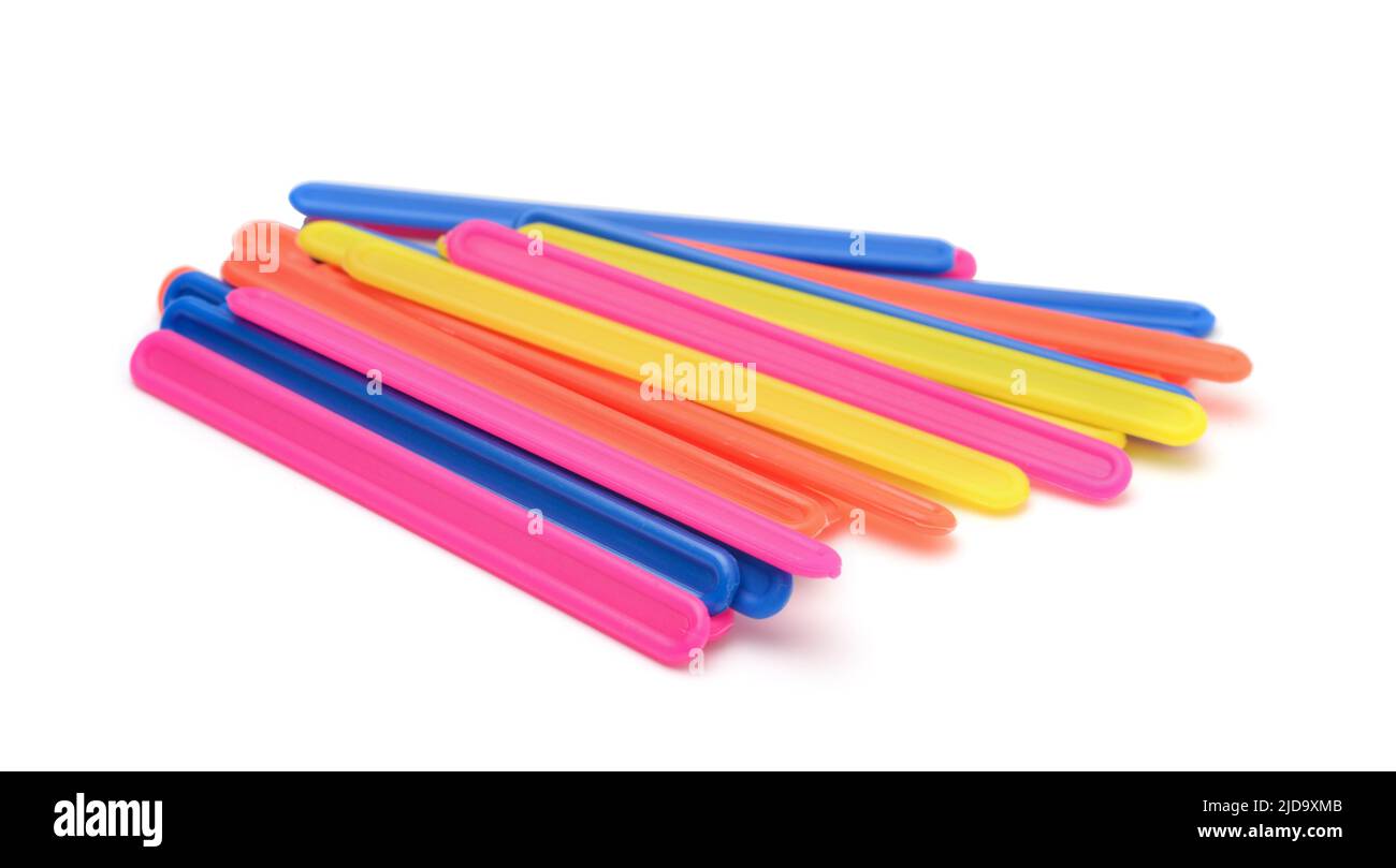 Group of multi-colored plastic counting sticks isolated on white Stock ...
