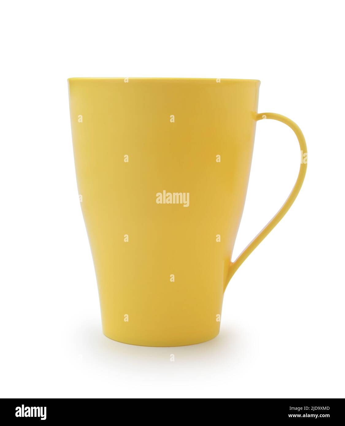 Plastic yellow cup with handle isolated on white. Front view Stock ...