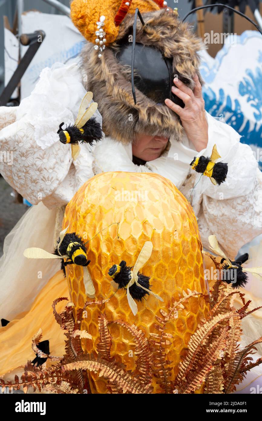 Norma Baum prepares her Queen Bee costume at the Fremont Solstice ...