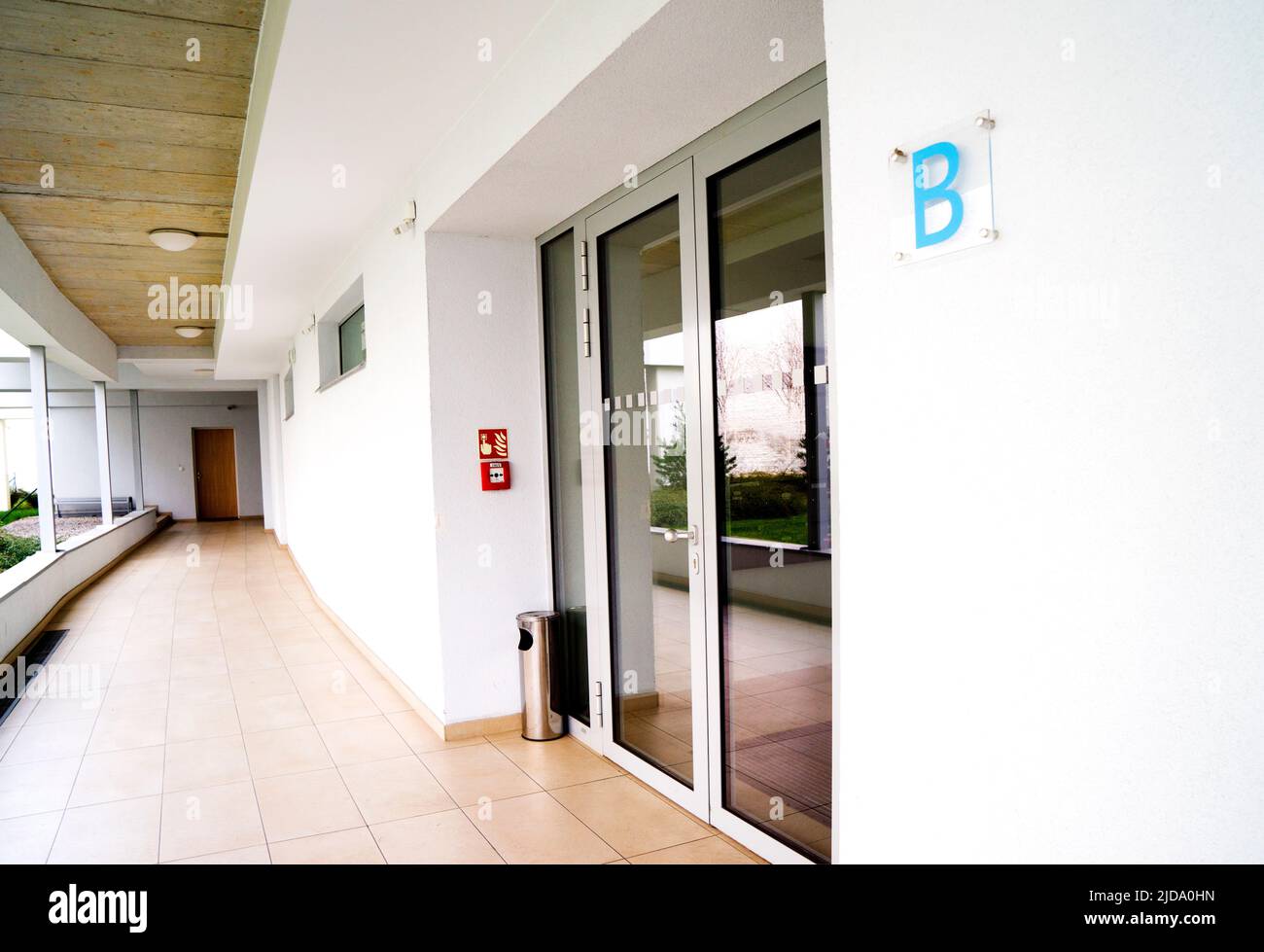 outdoor empty corridor with garden in the modern office building Stock ...
