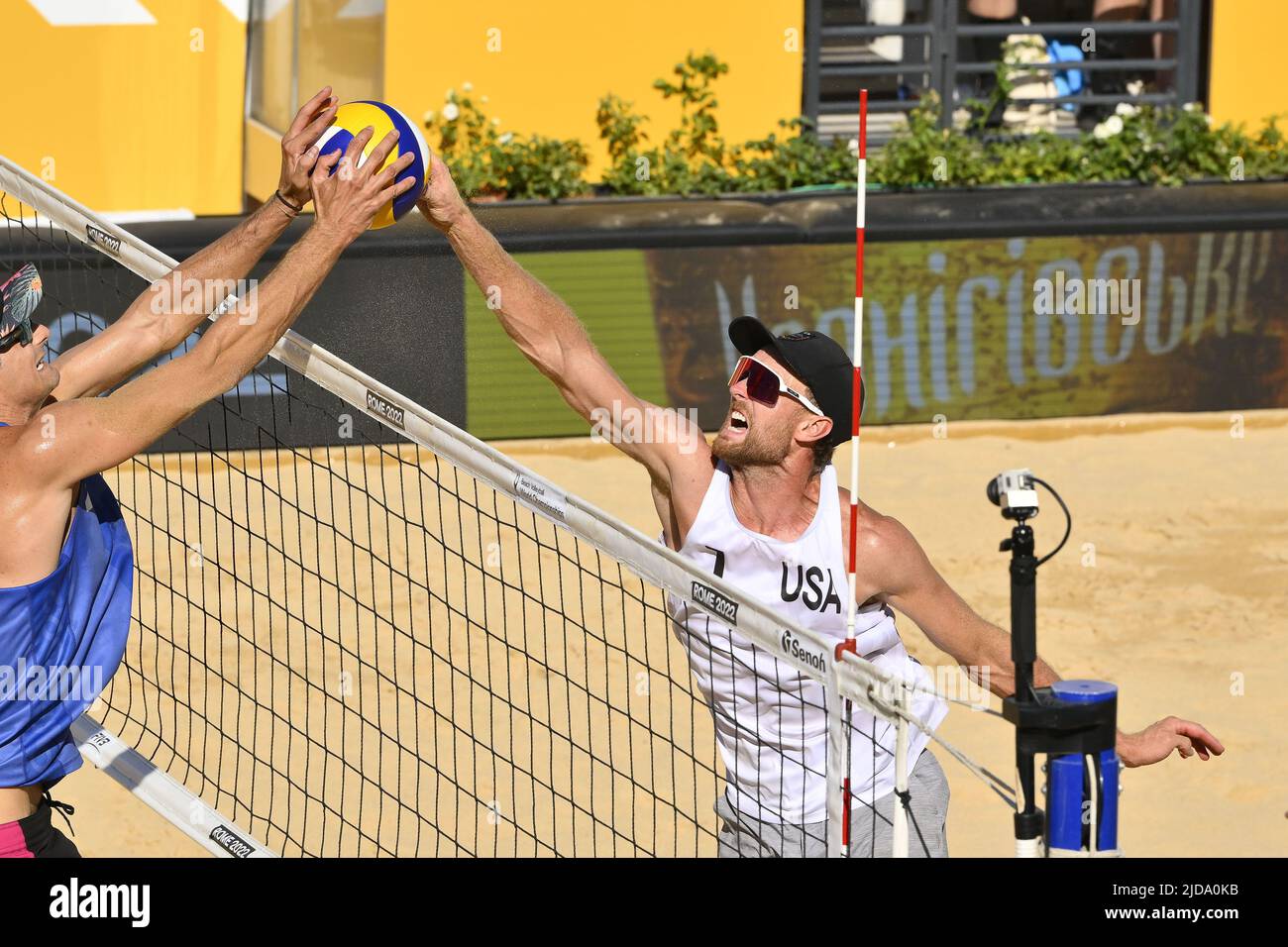 Andre/George (BRA) vs Schalk/Brunner (USA) during the Beach Volleyball ...