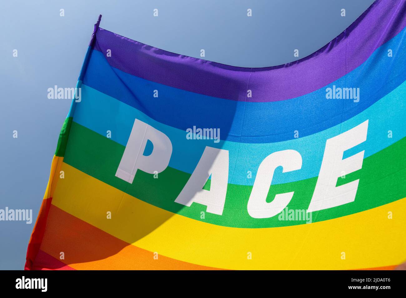 Peace flag with the inscription PACE Stock Photo - Alamy
